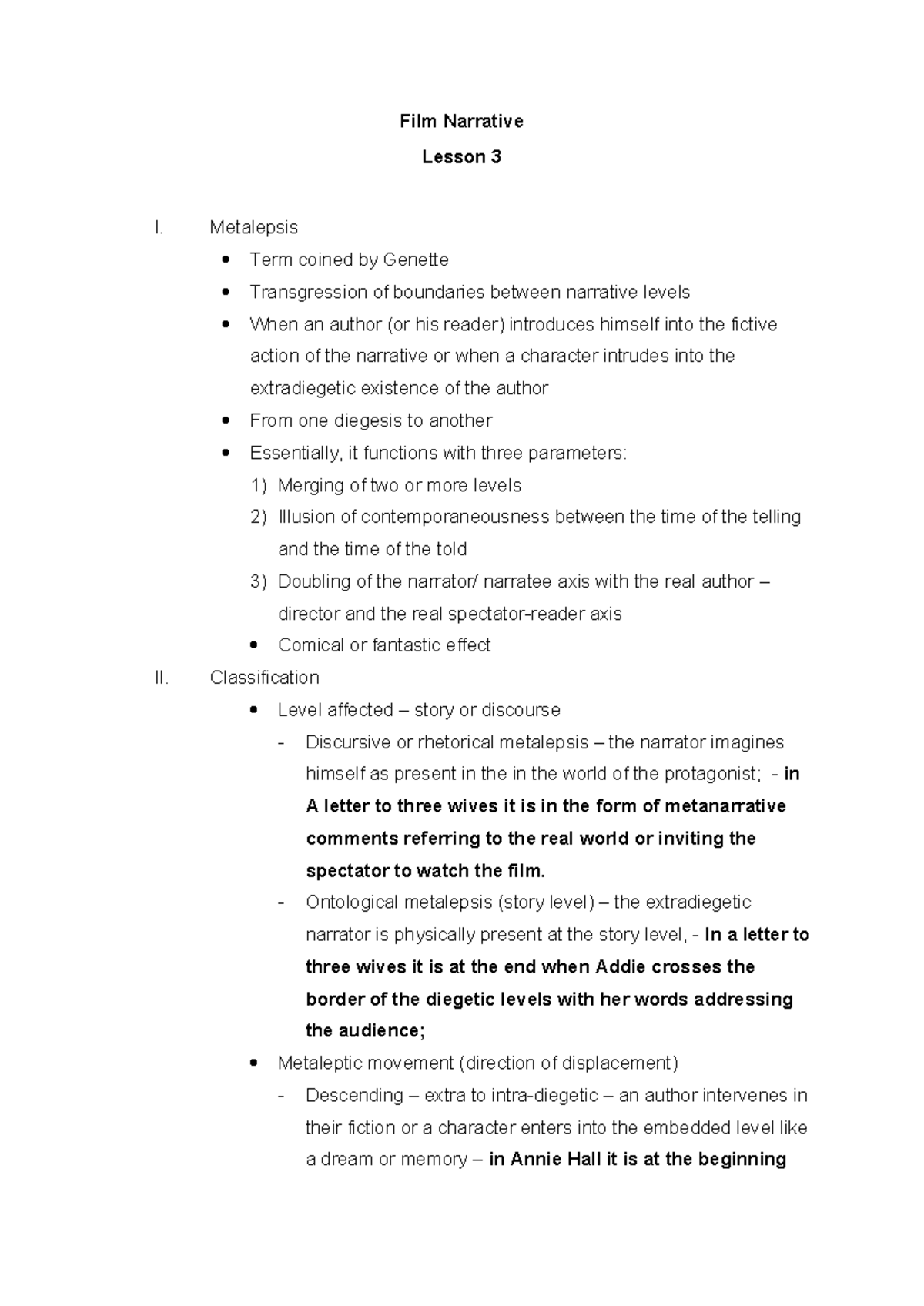 Temas 1-3, Tamara - Film Narrative Lesson 3 I. Metalepsis Term coined ...