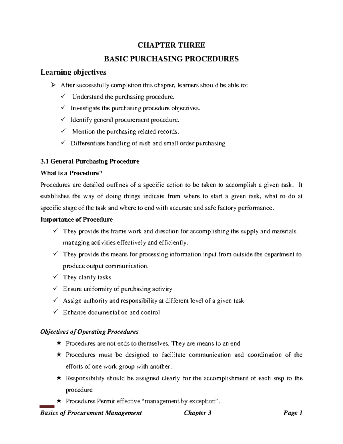 B P Chapter 3 handout new - CHAPTER THREE BASIC PURCHASING PROCEDURES ...