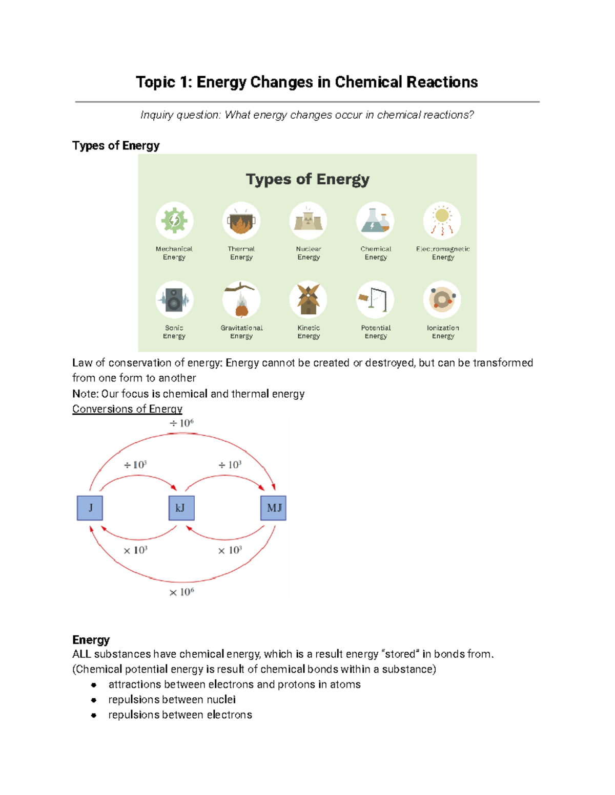Chemistry (Module 4 - Drivers of Reactions) - Topic 1: Energy Changes ...