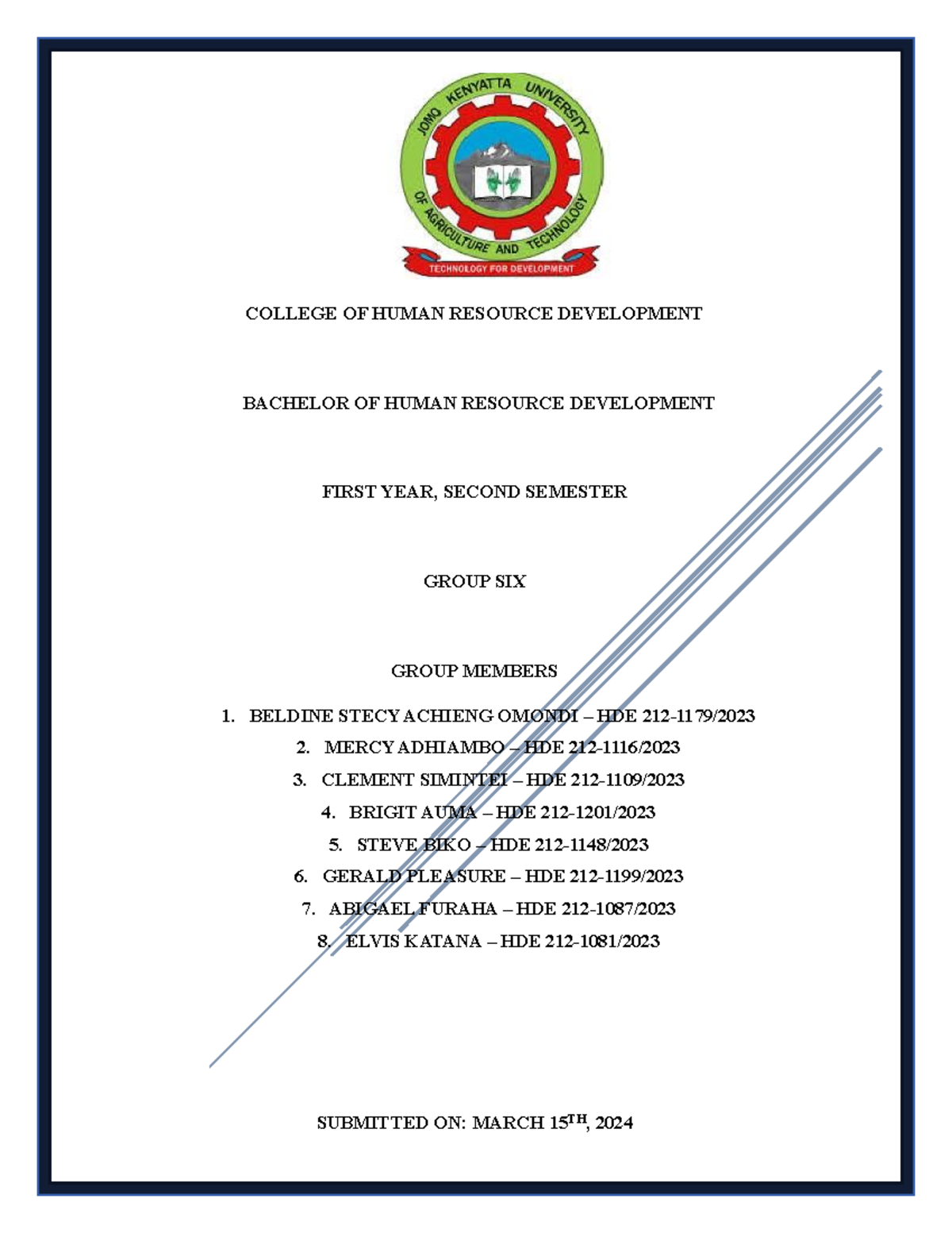 Group Assignment - COLLEGE OF HUMAN RESOURCE DEVELOPMENT BACHELOR OF ...