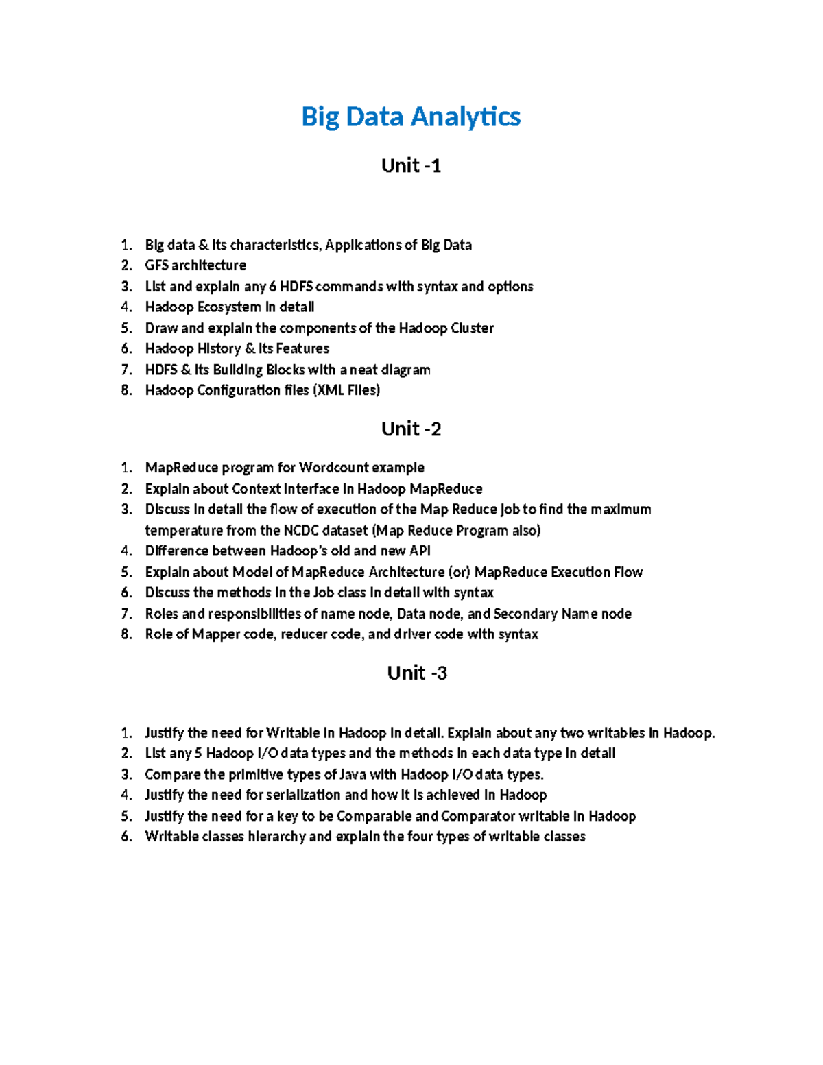 4-1 bda tutorial Questions - Big Data Analytics Unit - 1. Big data ...