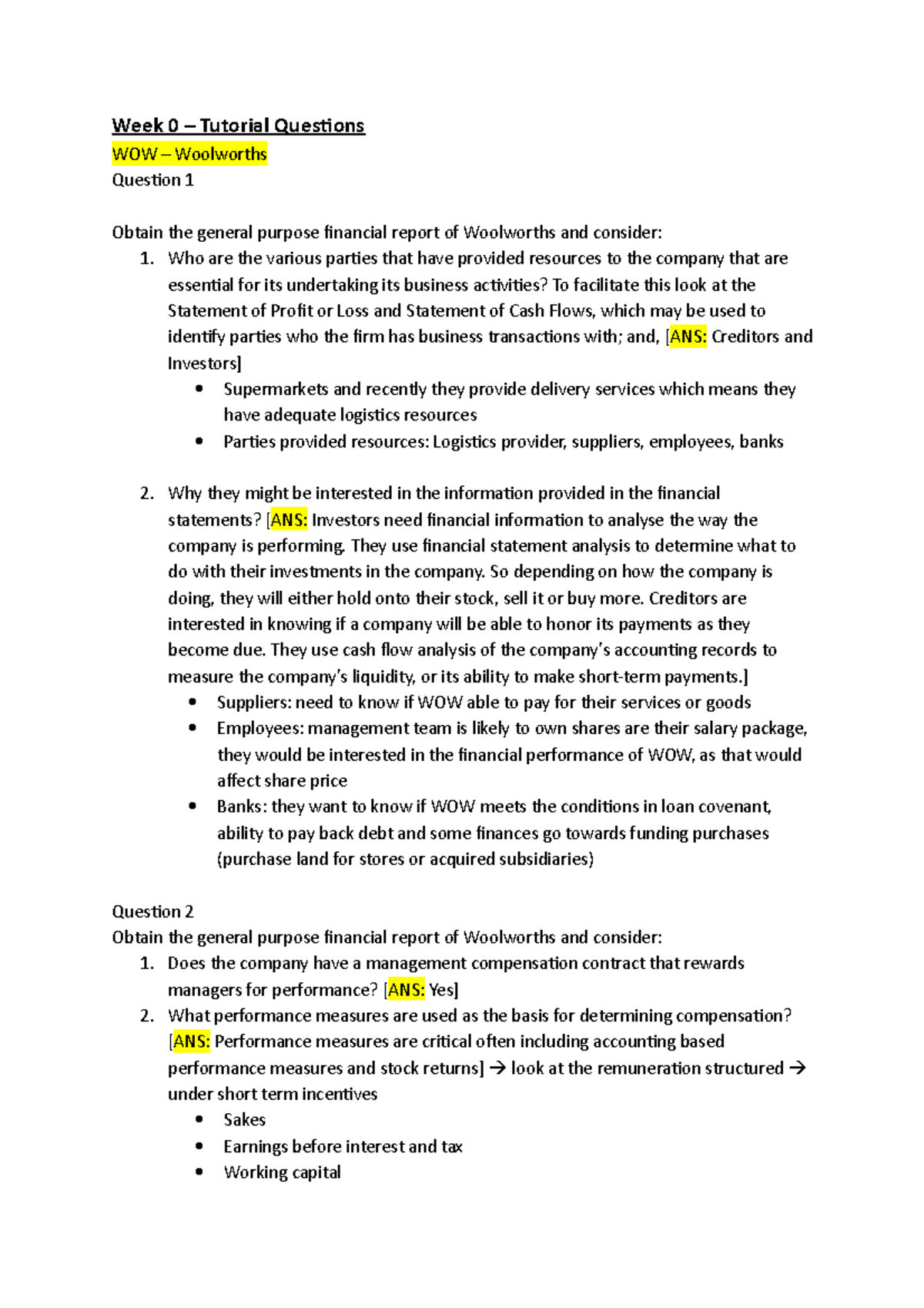Tutorial O - Week 0 – Tutorial Questions WOW – Woolworths Question 1 ...