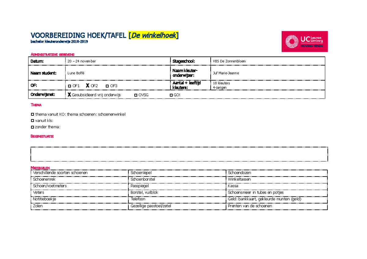 Lesvoorbereiding - schoenenwinkel - VOORBEREIDING HOEK/TAFEL [ De ...