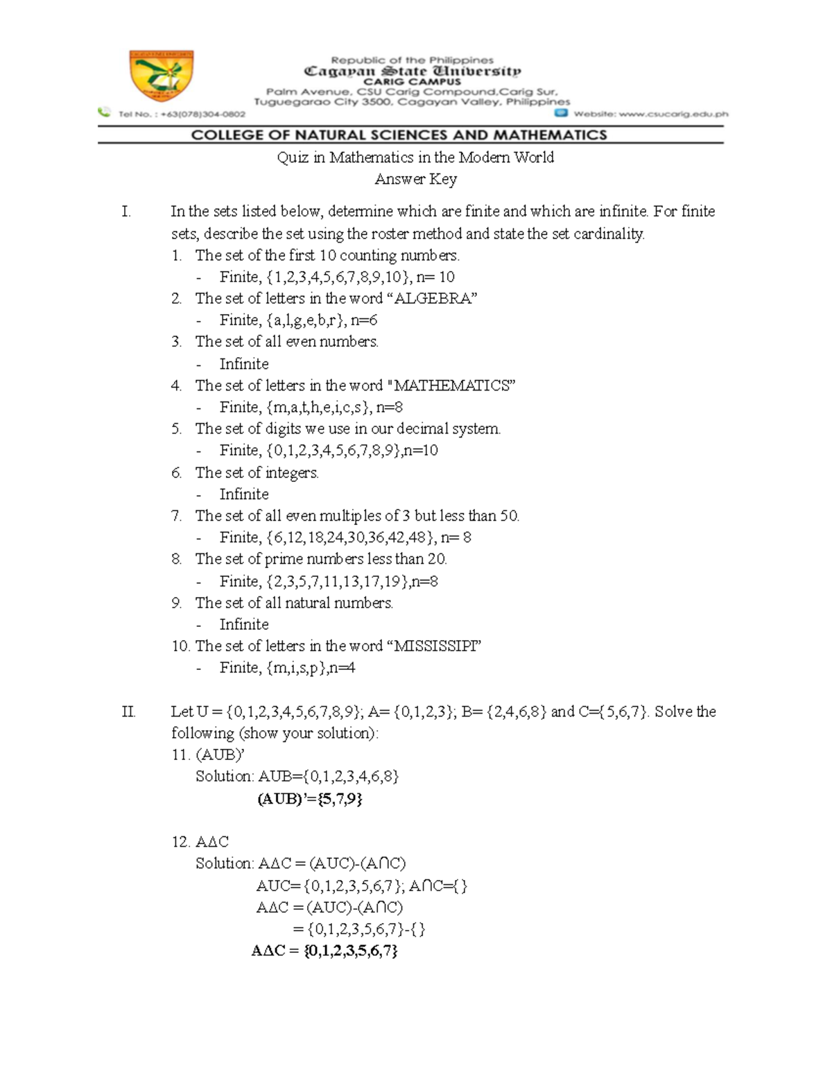 MMW practice material- Sets, Function, and Relation_course MMW - Quiz in Mathematics in the ...