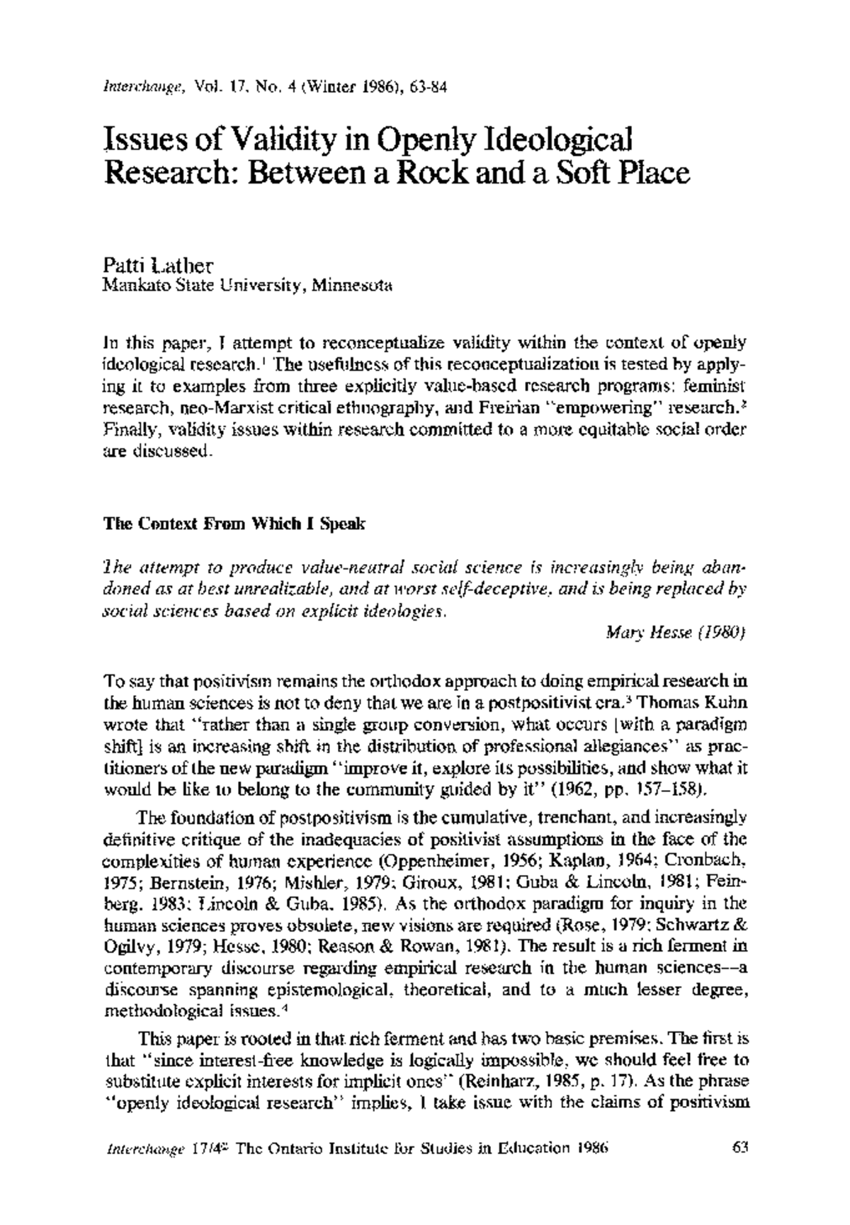 Issues of validity in openly ideological - PS2001 - St Andrews - Studocu