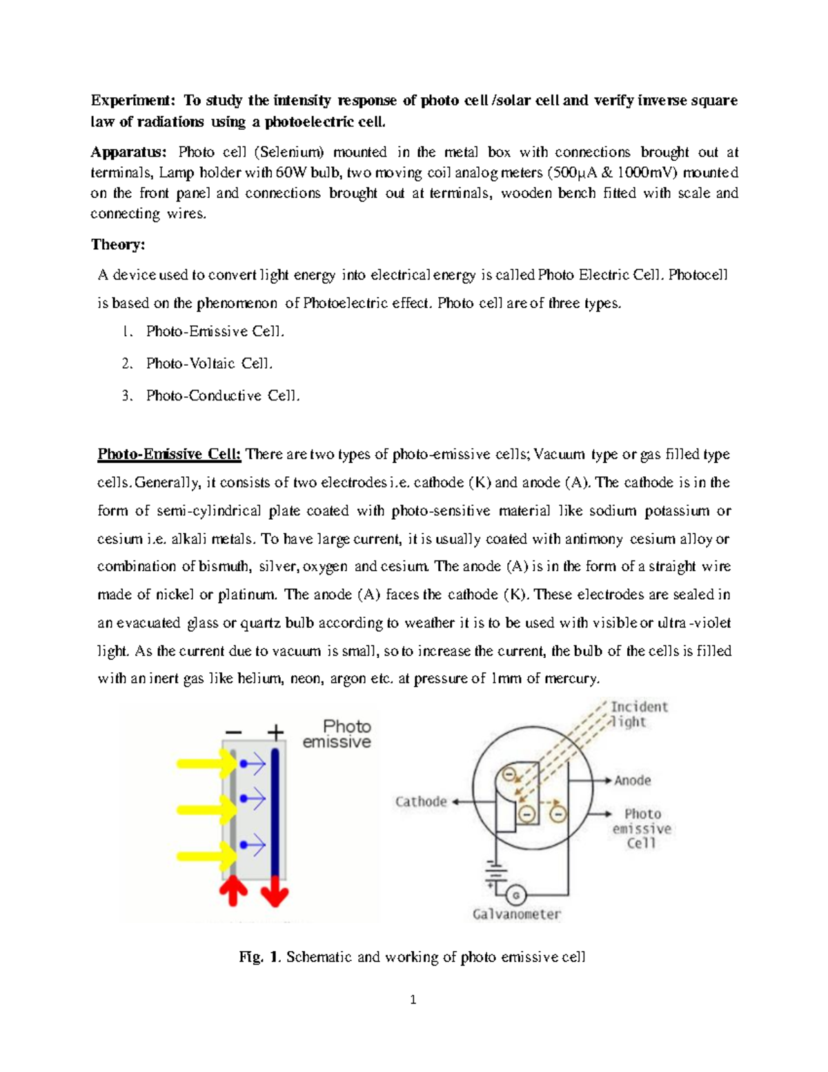 Experiment Photocell 6572 - Experiment: To study the intensity response ...