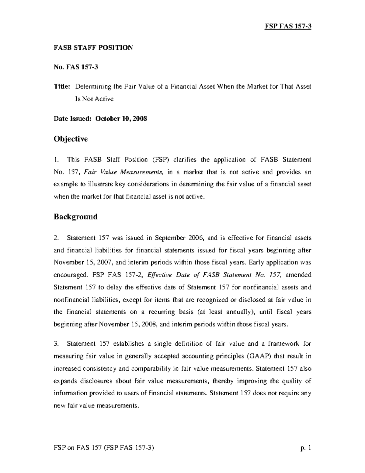 Fsp fas157-3 - Lecture notes 1 it helps lectures - FASB STAFF POSITION ...