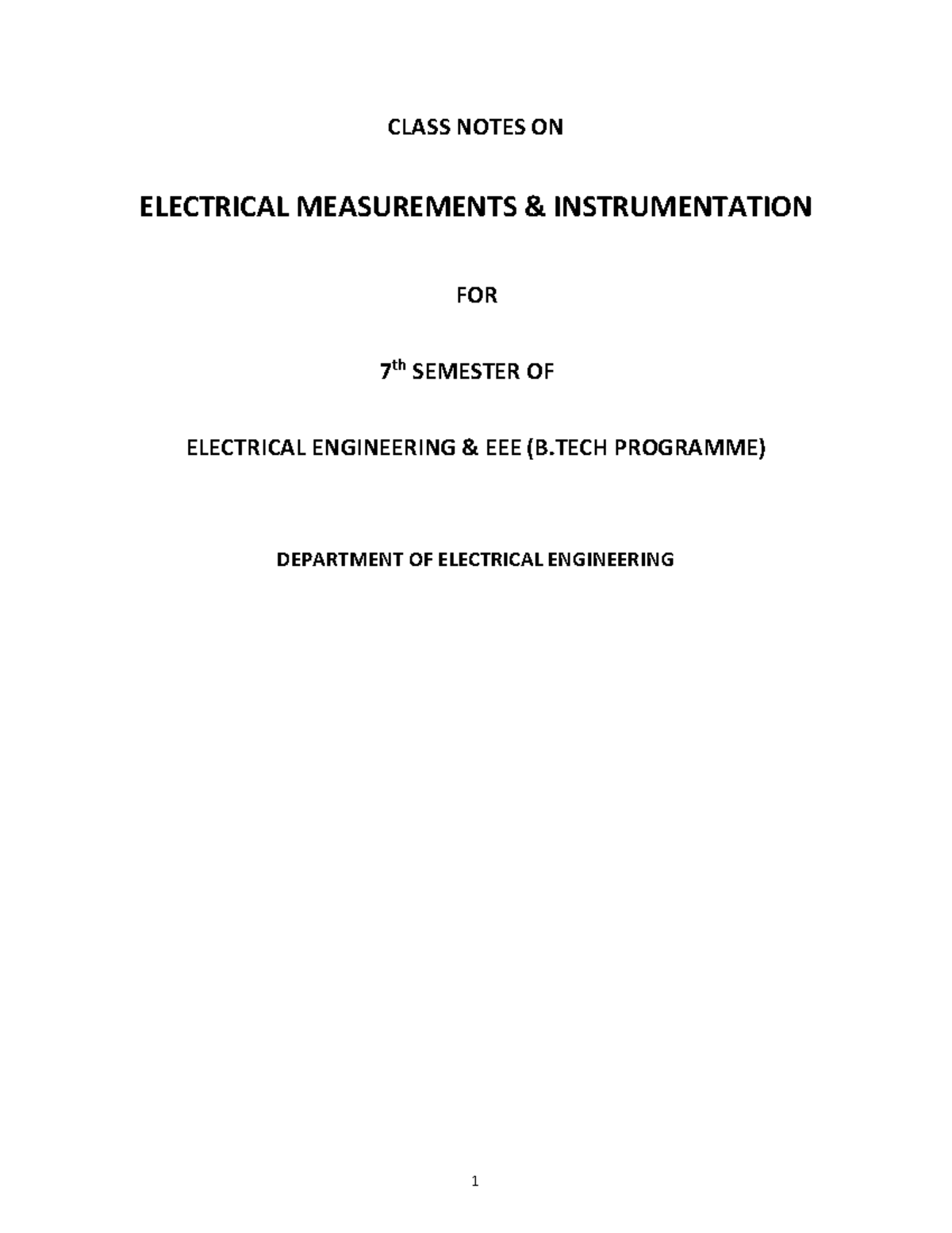 Electrical Measurements & Instrumentation - CLASS NOTES ON ELECTRICAL ...