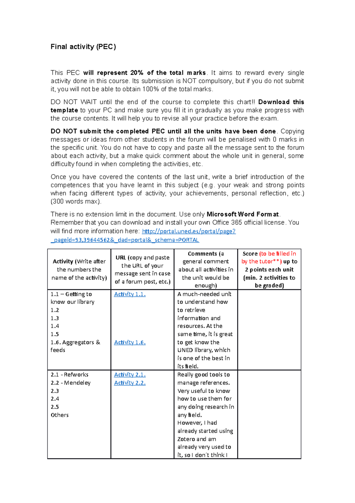 Modelo PEC (prueba 20%) aplicaciones de las TIC - Final activity (PEC ...
