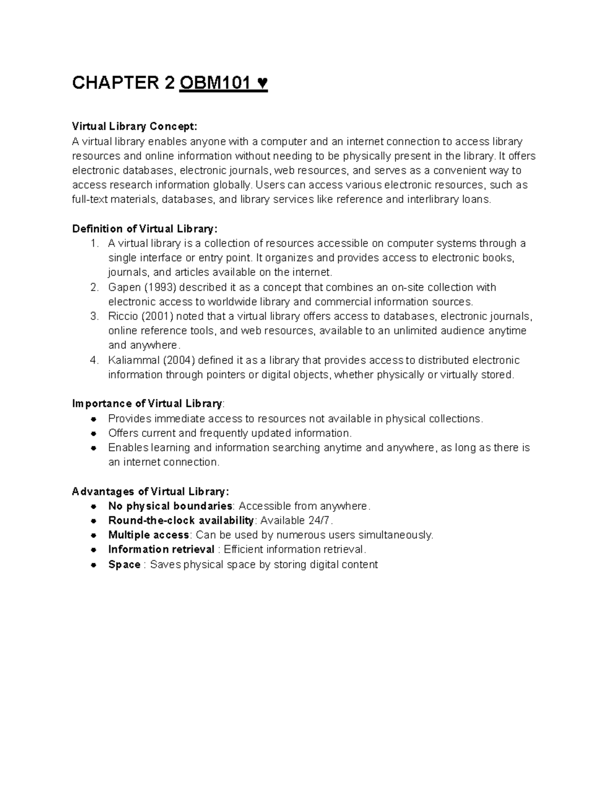 Chapter 2 OBM101 - CHAPTER 2 OBM101 ♥ Virtual Library Concept: A ...
