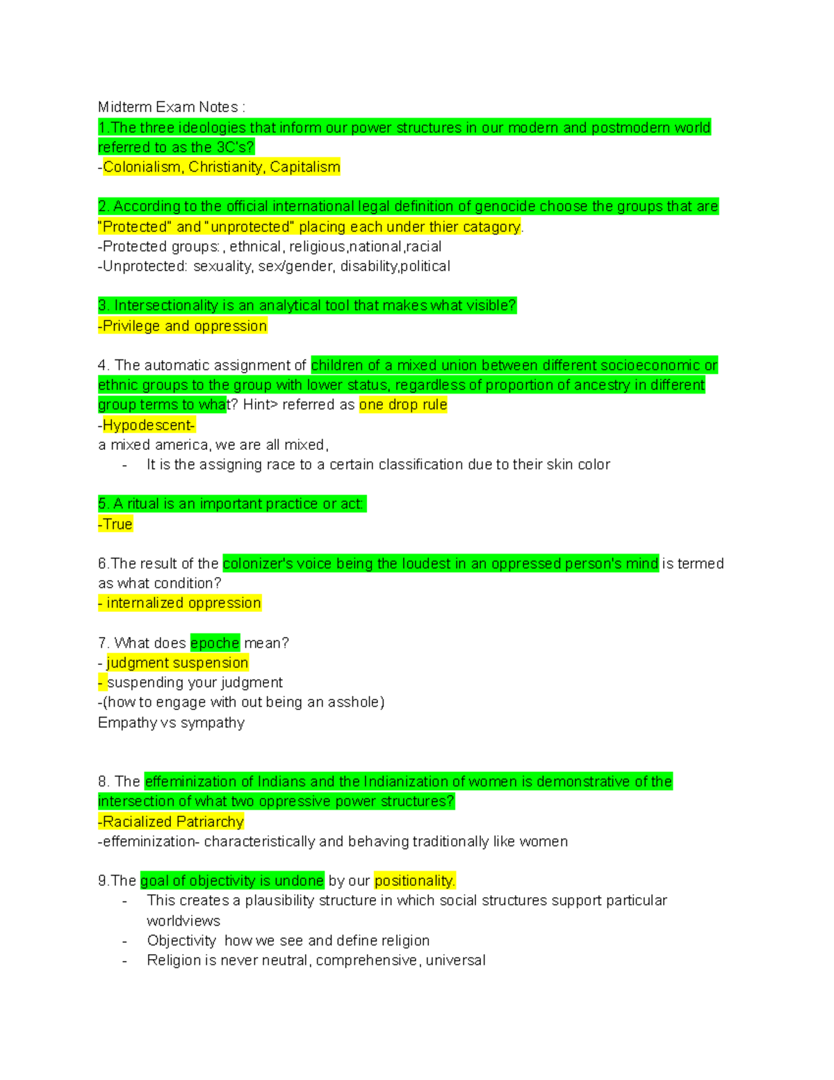 RLST012 Midterm Notes - Midterm Exam Notes : 1 three ideologies that ...