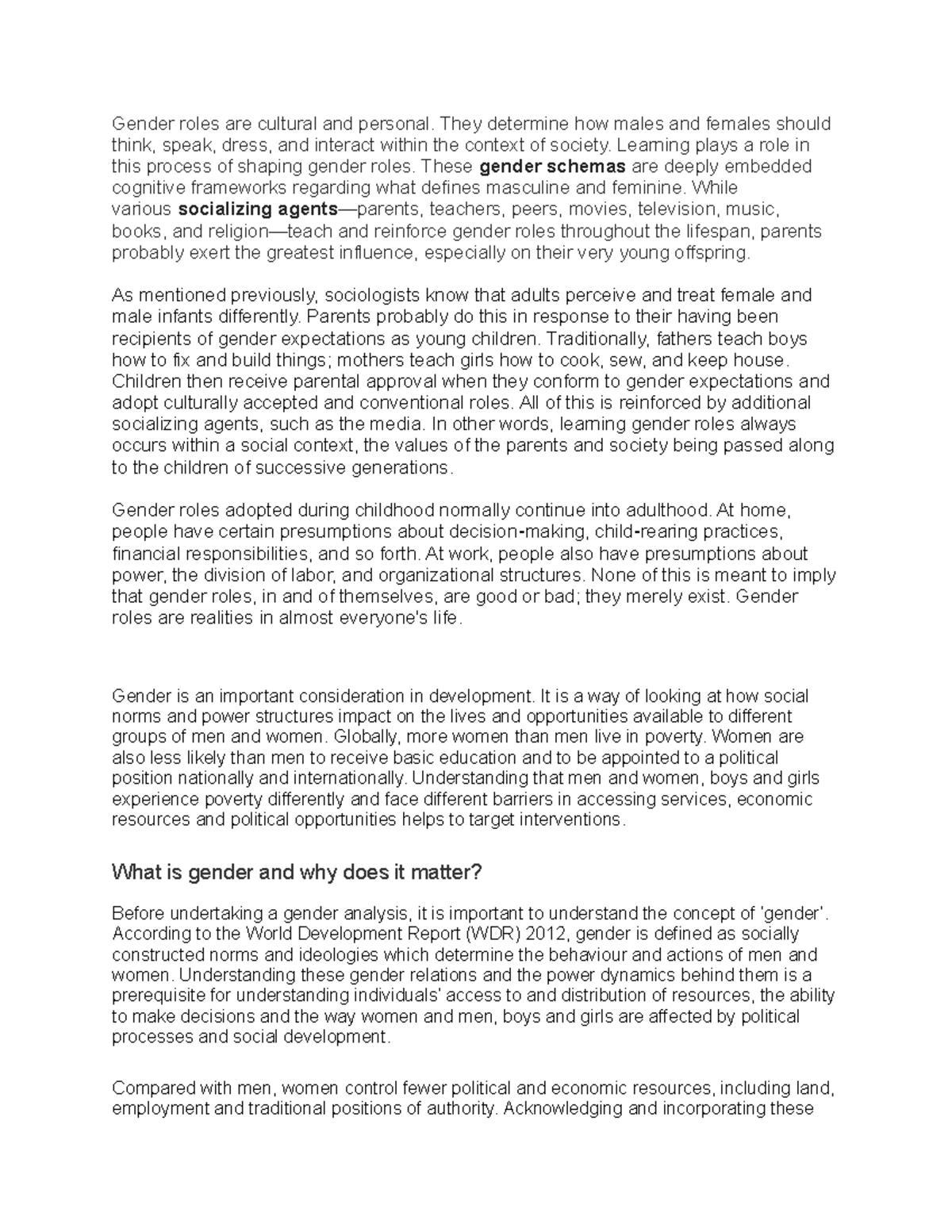 GED11 - Grade: 8 - Gender roles are cultural and personal. They ...