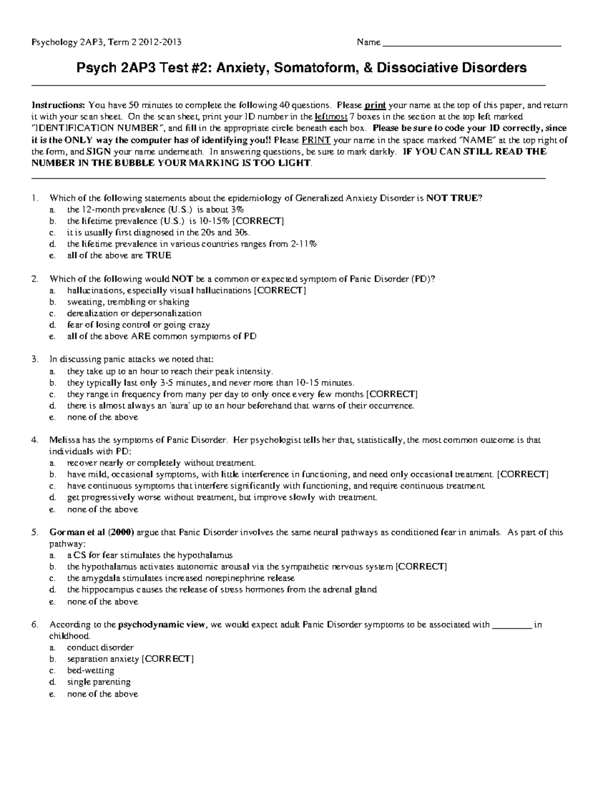 Exam 2013, questions and answers - Abnormal Psychology: Fundamentals ...