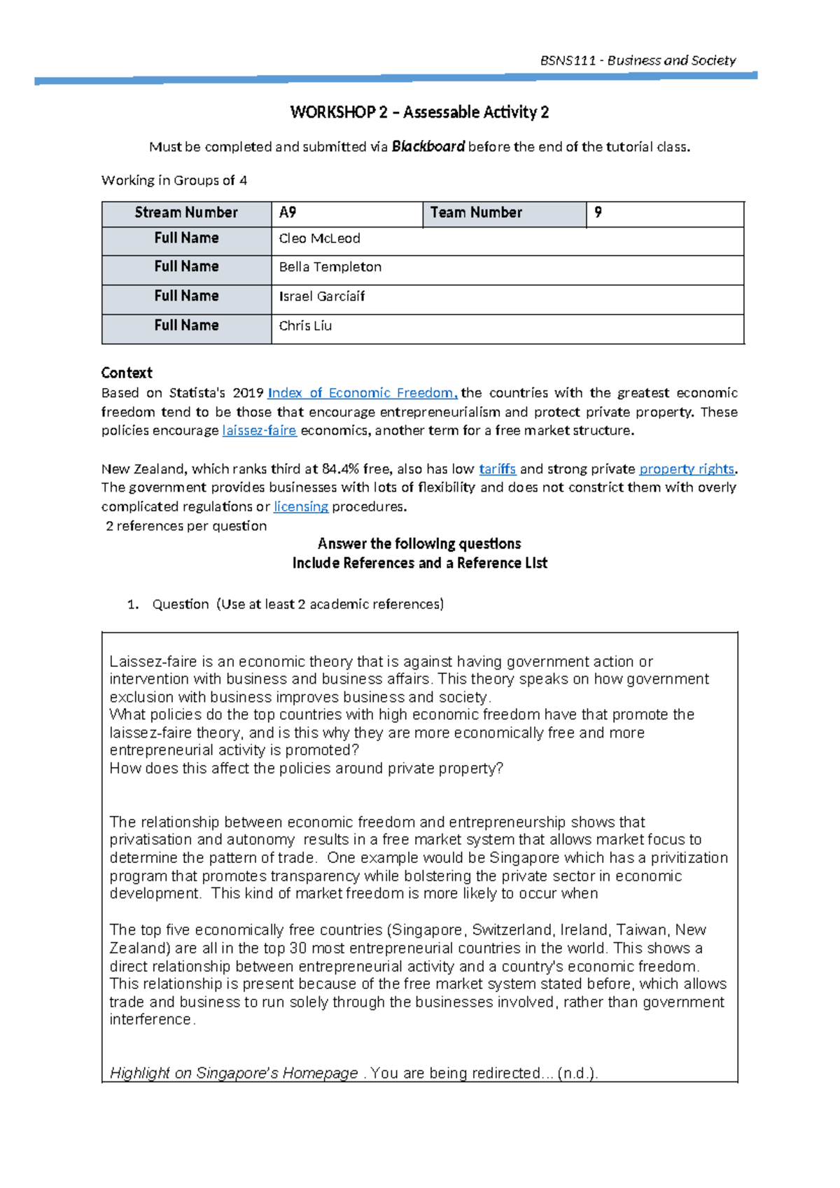 Workshop 2 worksheet(14) - WORKSHOP 2 – Assessable Activity 2 Must be ...
