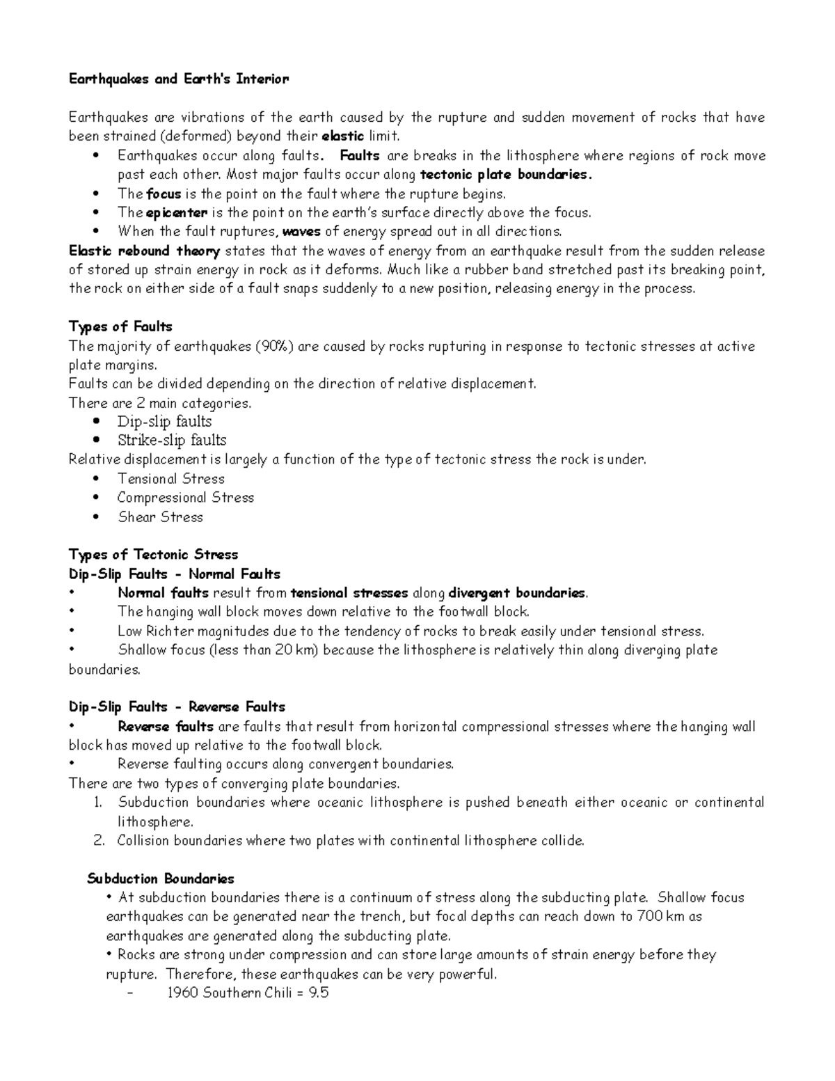 Planet Earth Earthquake Lecture Outline - Earthquakes and Earth’s ...