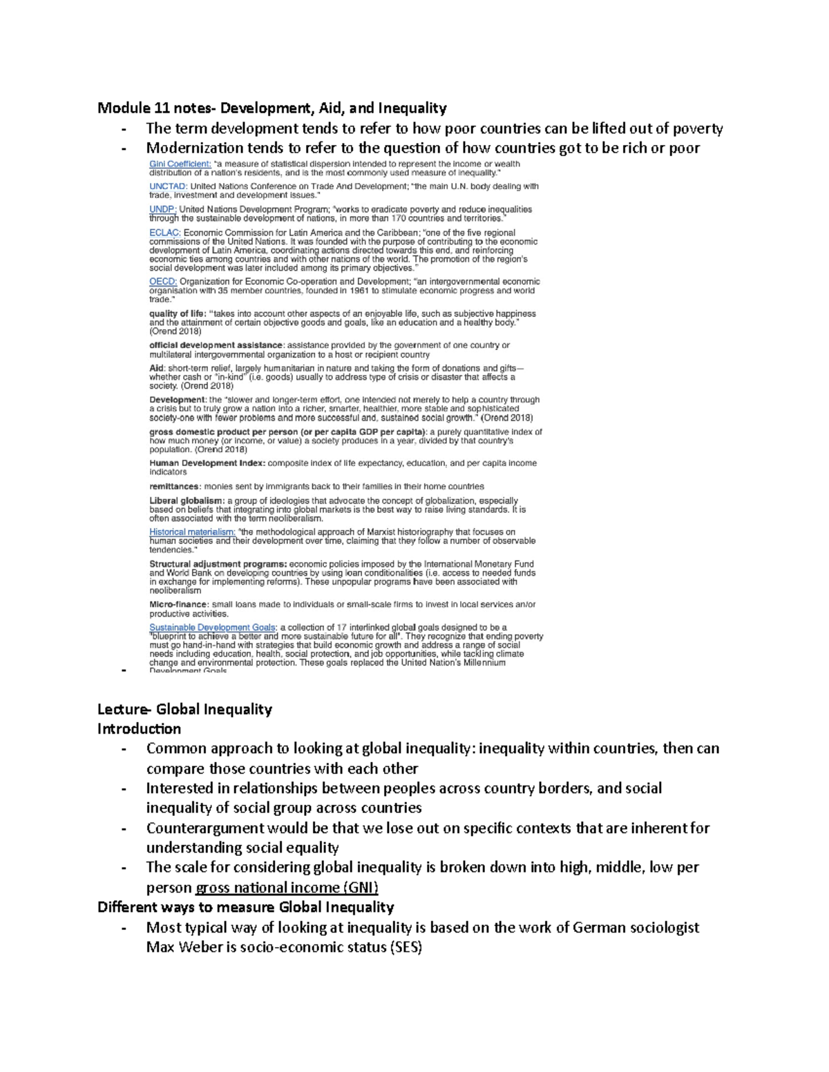 Module 11 notes - Development, Aid, and Inequality - General Responses ...