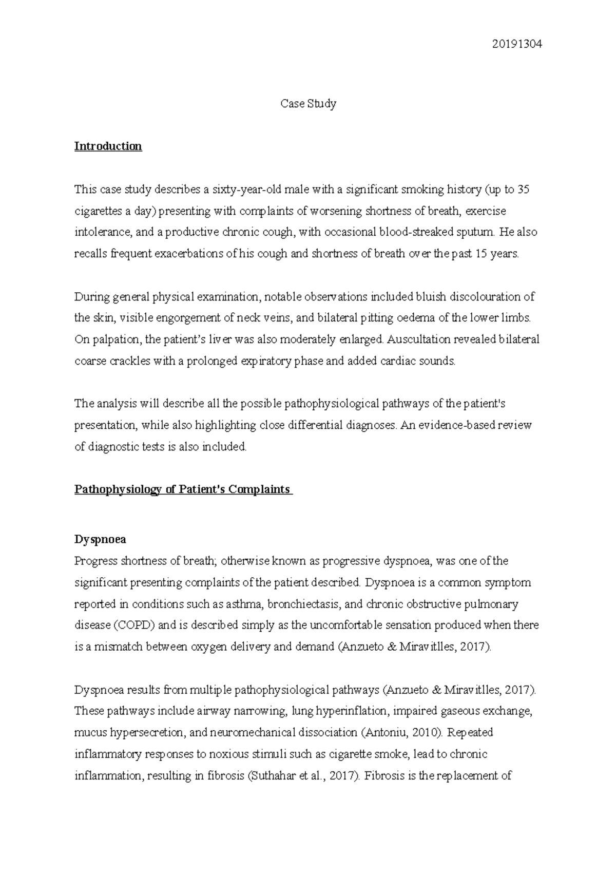 Pathophysiology Case Study - Case Study Introduction This case study ...