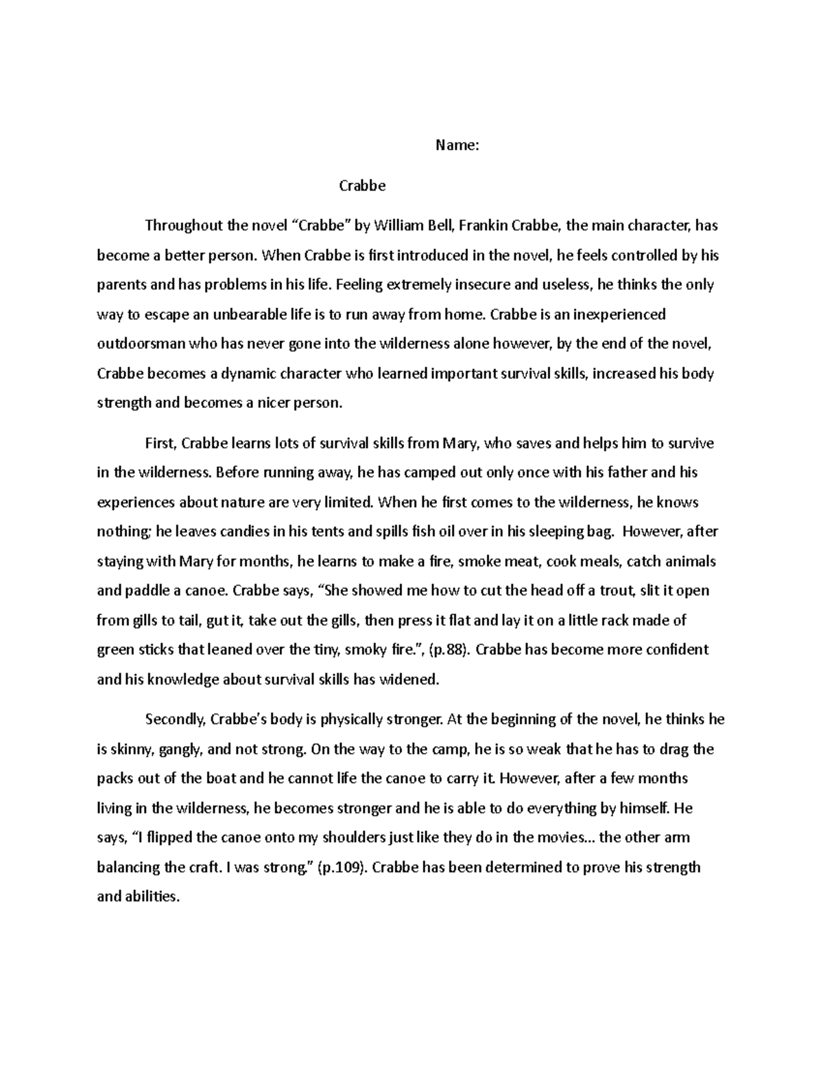 Crabbe - When Crabbe is first introduced in the novel, he feels ...