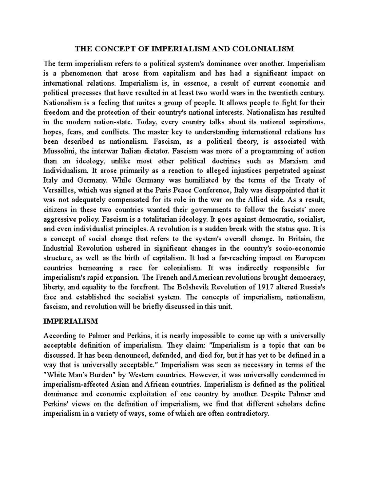 THE Concept OF Imperialism AND Colonialism - THE CONCEPT OF IMPERIALISM ...