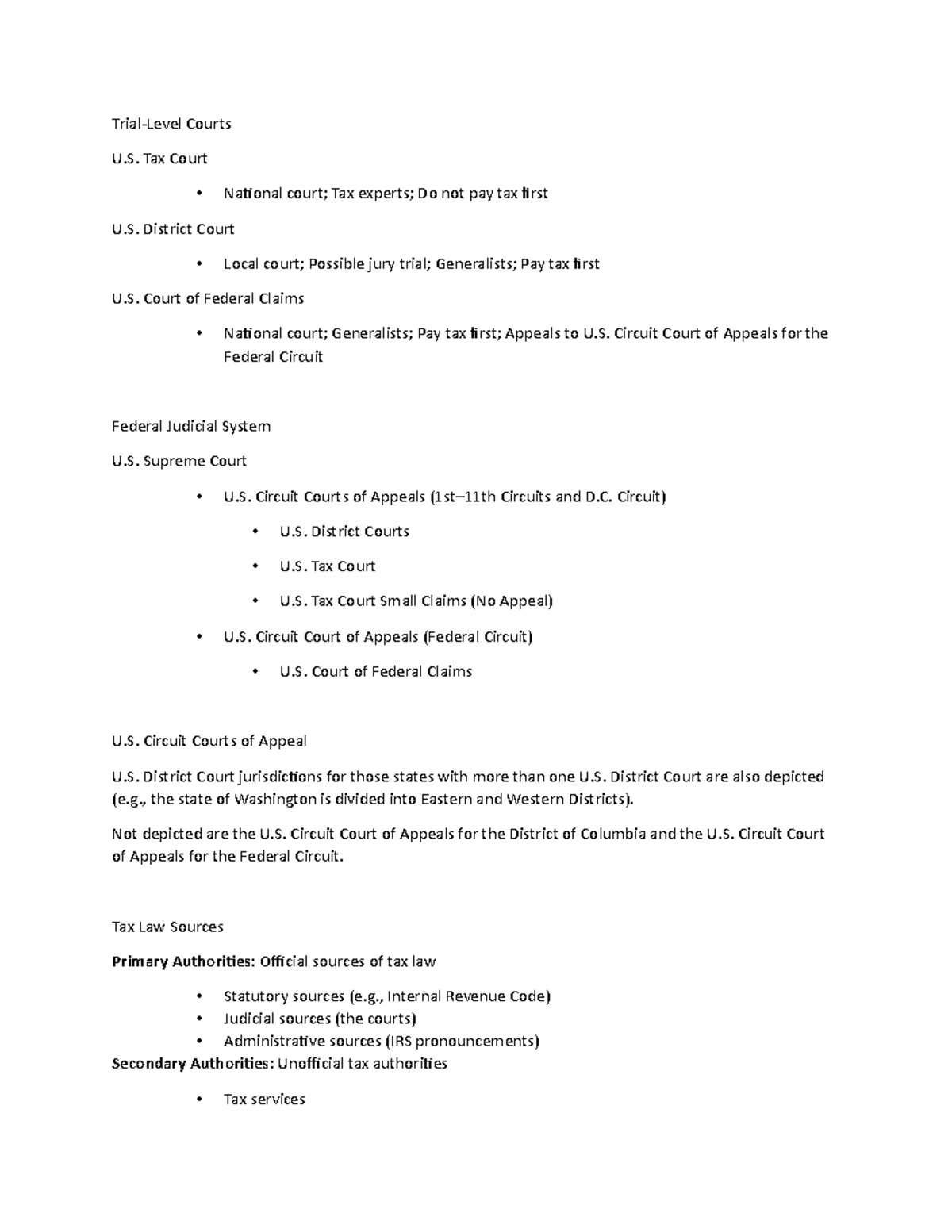 Lecture Notes 5 - Trial-Level Courts U. Tax Court National court; Tax ...