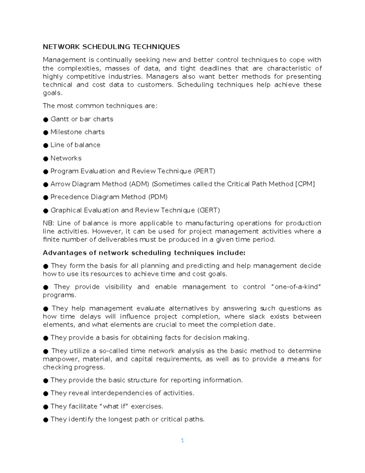 Network Scheduling Techniques - NETWORK SCHEDULING TECHNIQUES ...