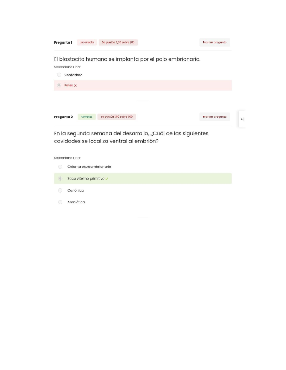 clase practica 1 embriogénesis - Pregunta 1 Incorrecta Se puntúa 0,00 ...