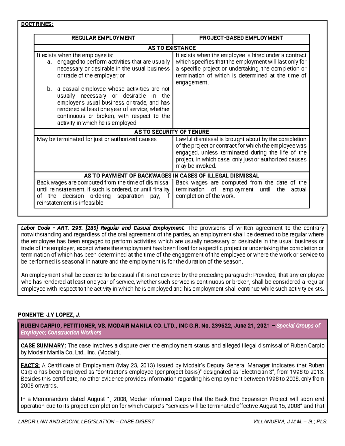 63. Ruben Carpio, Petitioner, VS. Modair Manila CO. LTD., INC G.R. No ...