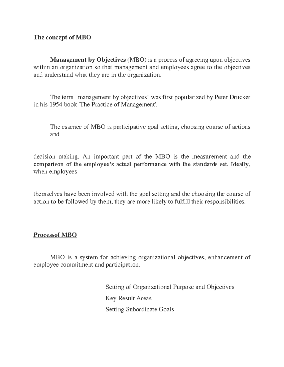 THE CONCEPT OF MBO - The concept of MBO Management by Objectives (MBO ...