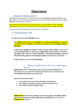 Observeren samenvatting - Observeren Doel: ontwikkeling van je cliënt ...