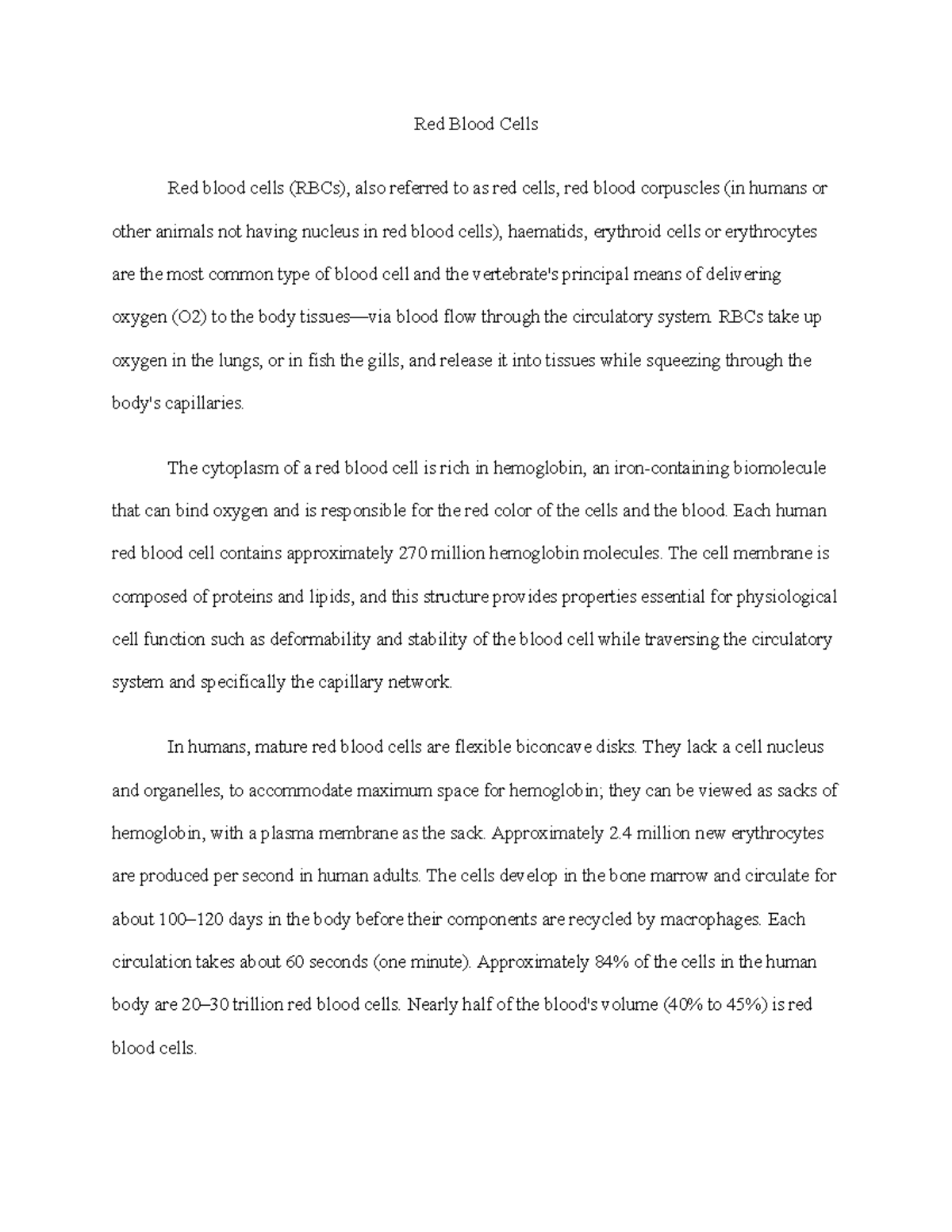 Red Blood Cells - Red Blood Cells Red blood cells (RBCs), also referred ...