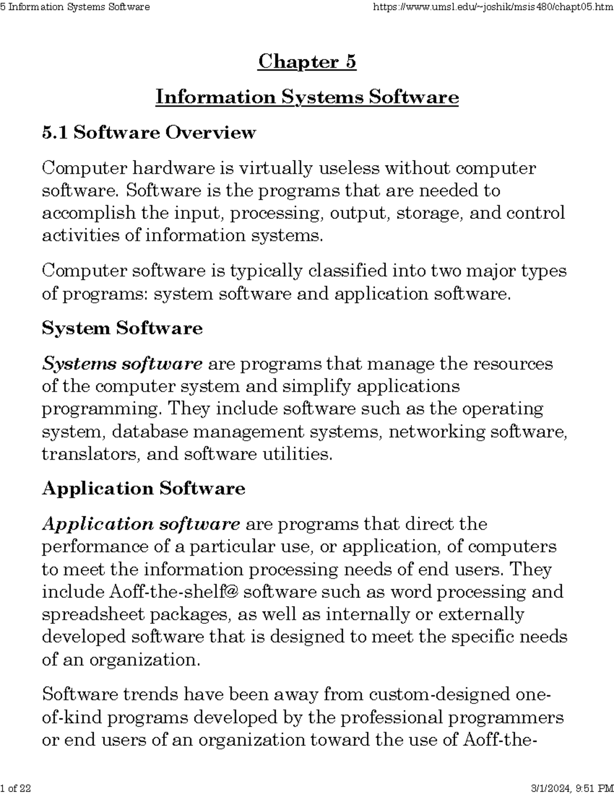 5 Information Systems Software - Software is the programs that are ...