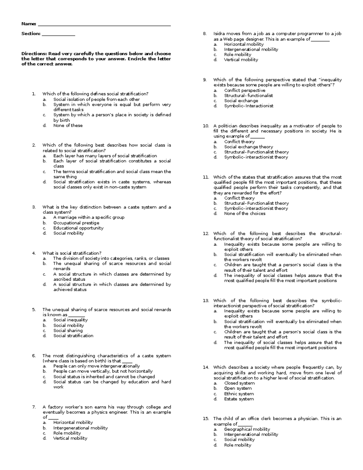 POST TEST- Module 9 - UCSP POST TEST - Name: - Studocu