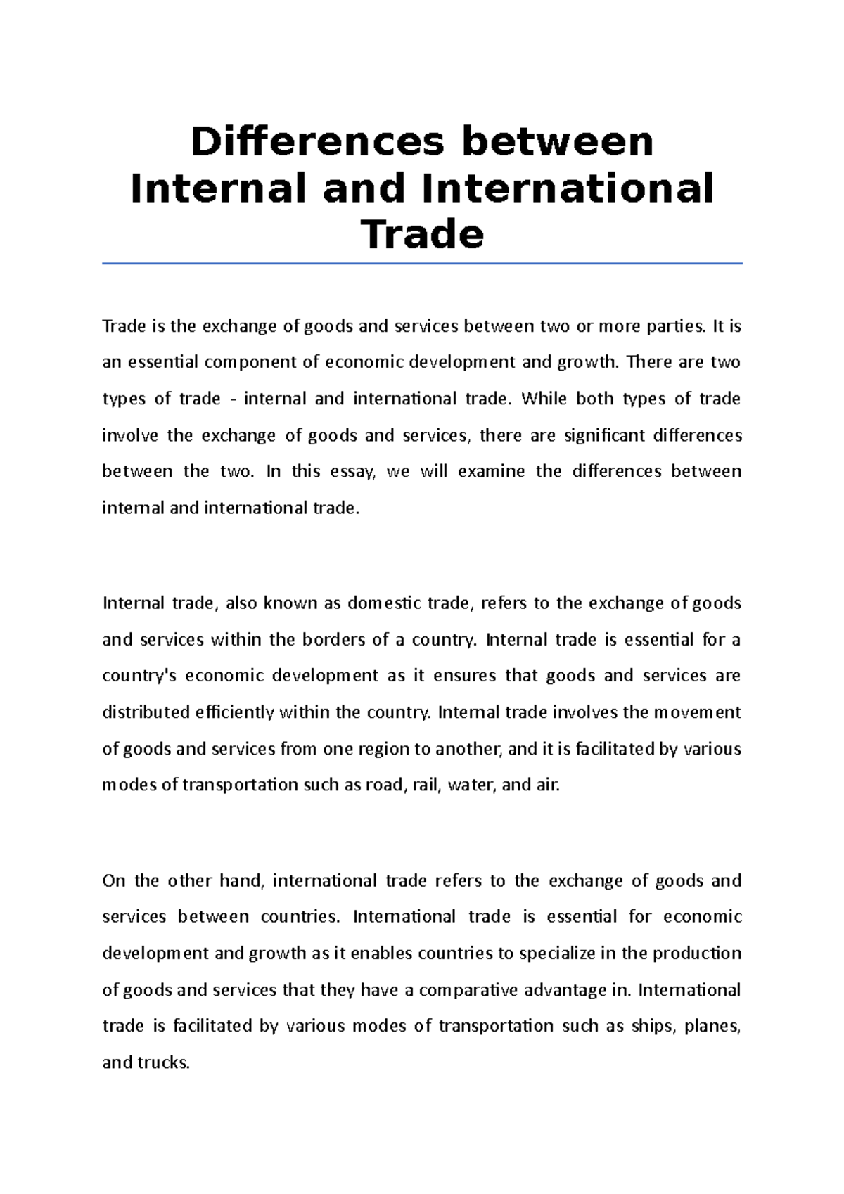 Differences between Internal and International Trade - Differences ...