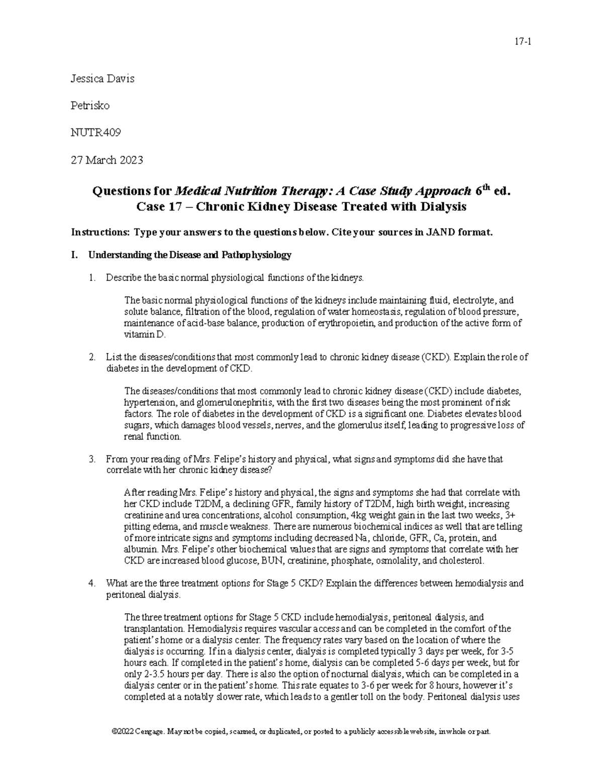 409 Renal Case Study - Jessica Davis Petrisko NUTR 27 March 2023 ...