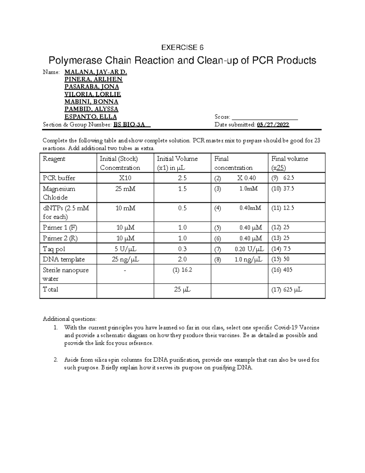 Group 6- Exercise-6 Polymerase Chain Reaction and Clean-up of PCR ...