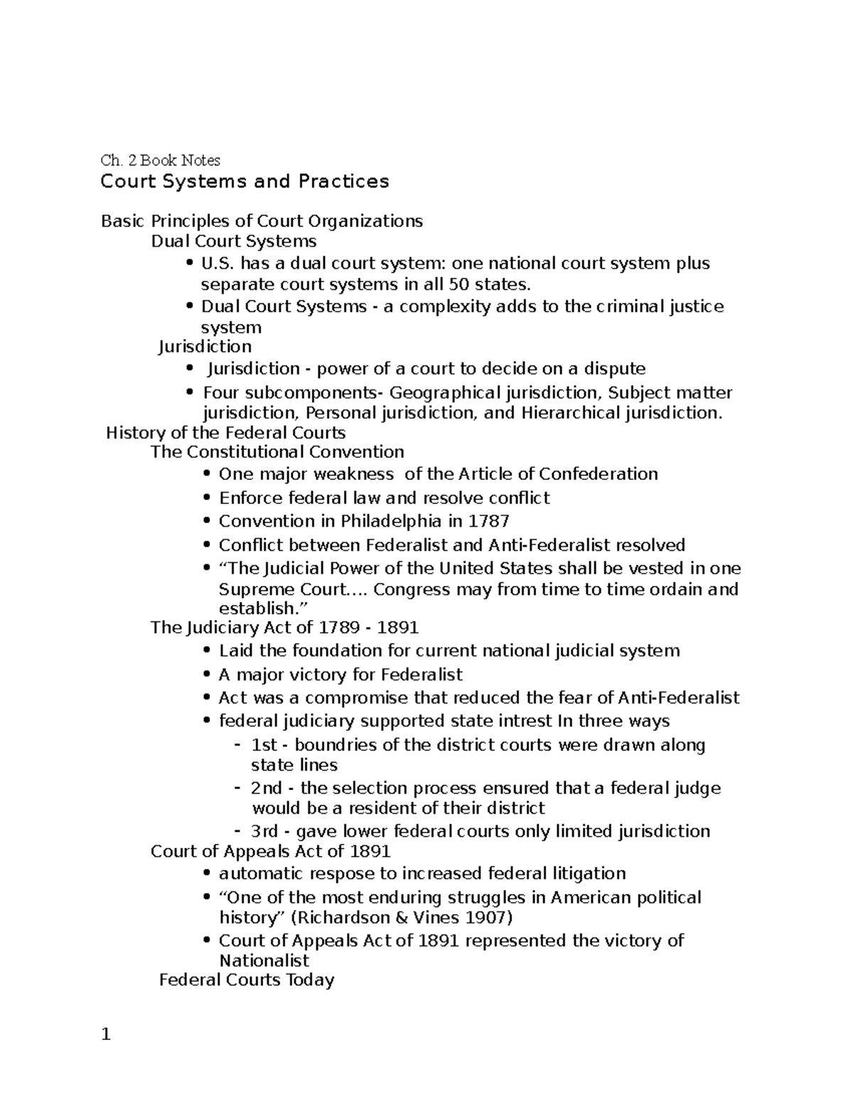 Ch.2 Book Notes - Court Systems and Practices - Ch. 2 Book Notes Court ...