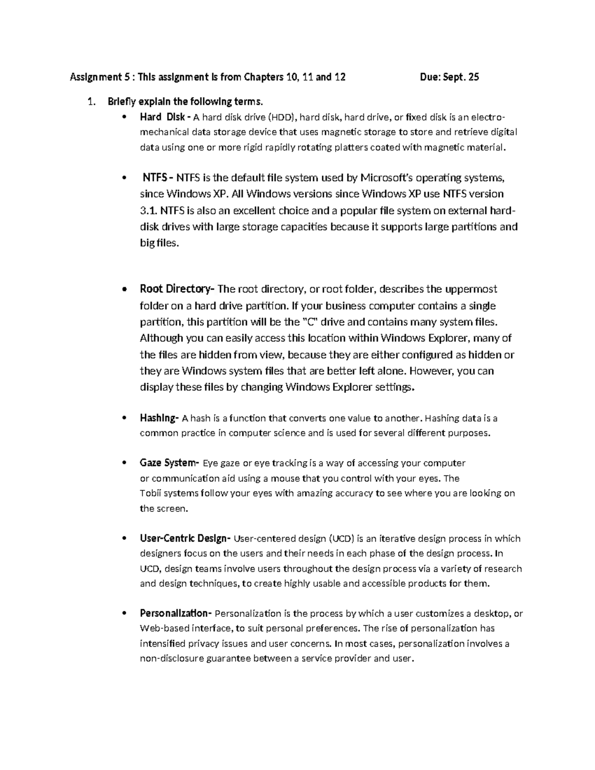 Assignment 5 - Note - Assignment 5 : This assignment is from Chapters ...