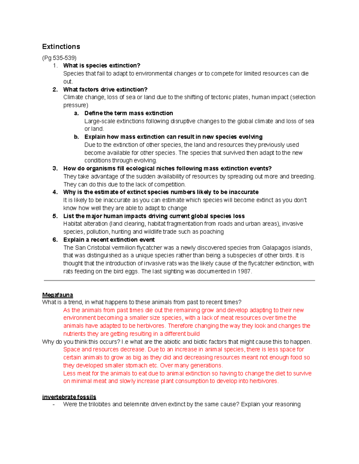 Biology - bio notes - Extinctions (Pg 535-539) 1. What is species ...