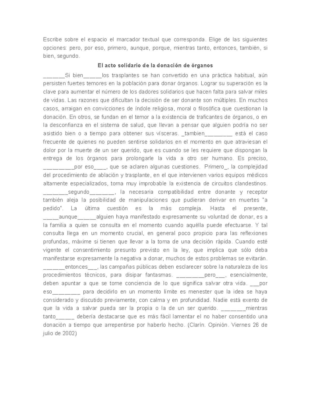 ACT marcadores textuales - Escribe sobre el espacio el marcador textual ...