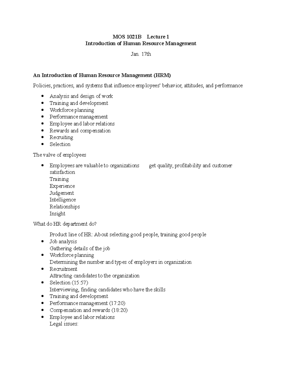Mos 1021 Lecture 1 Mos 1021b Lecture 1 Introduction Of Human Resource
