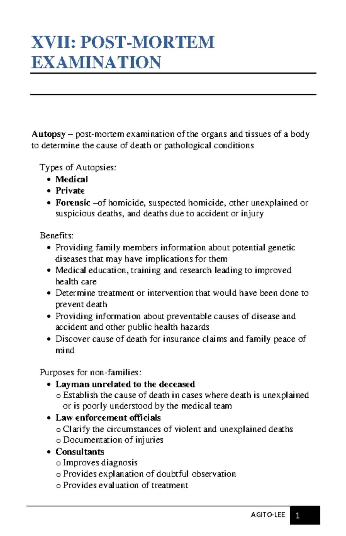 17 Postmortem - summaries - XVII: POST-MORTEM EXAMINATION Autopsy ...