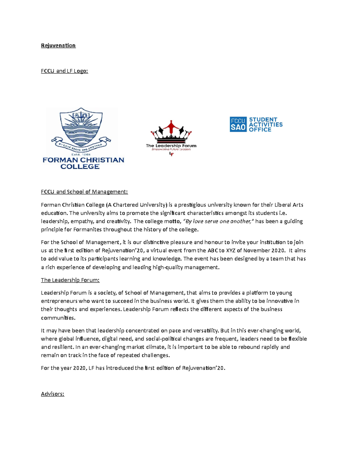 Lf event intro signers and features - Rejuvenation FCCU and LF Logo ...