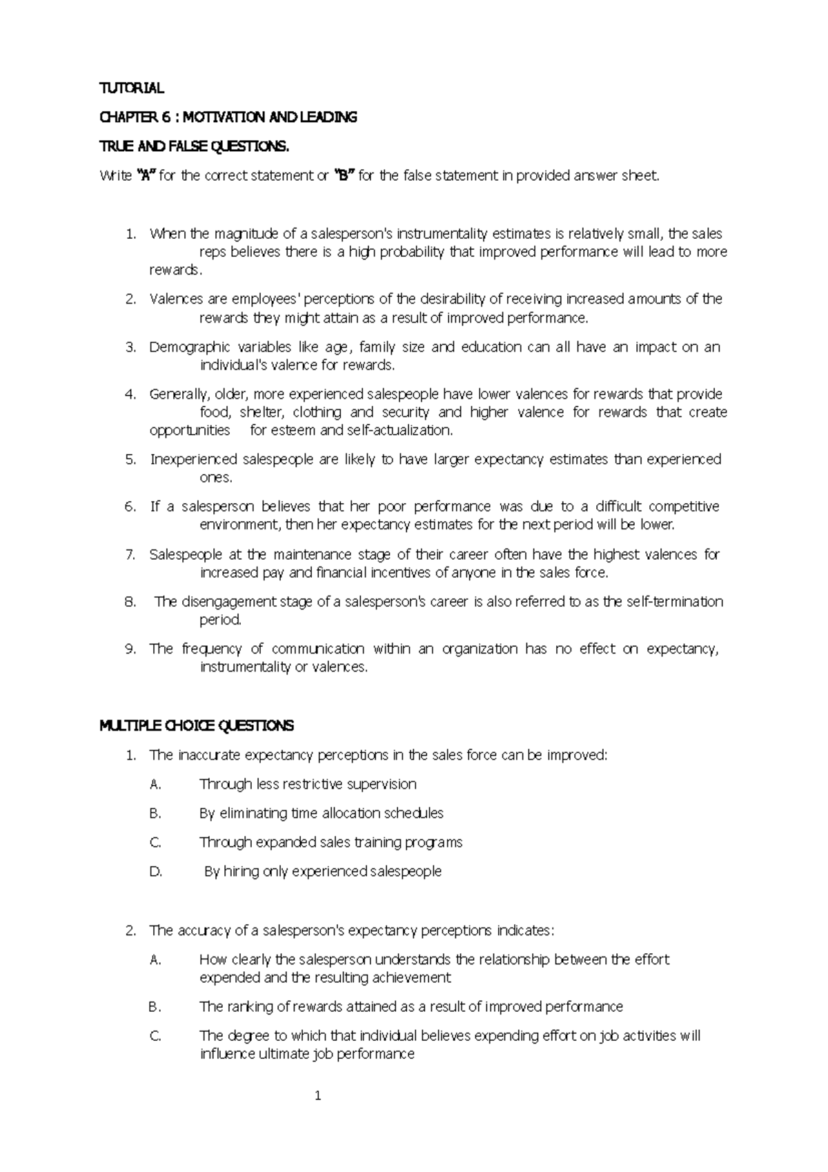 Tutorial chap 6 Motivation - TUTORIAL CHAPTER 6 : MOTIVATION AND ...