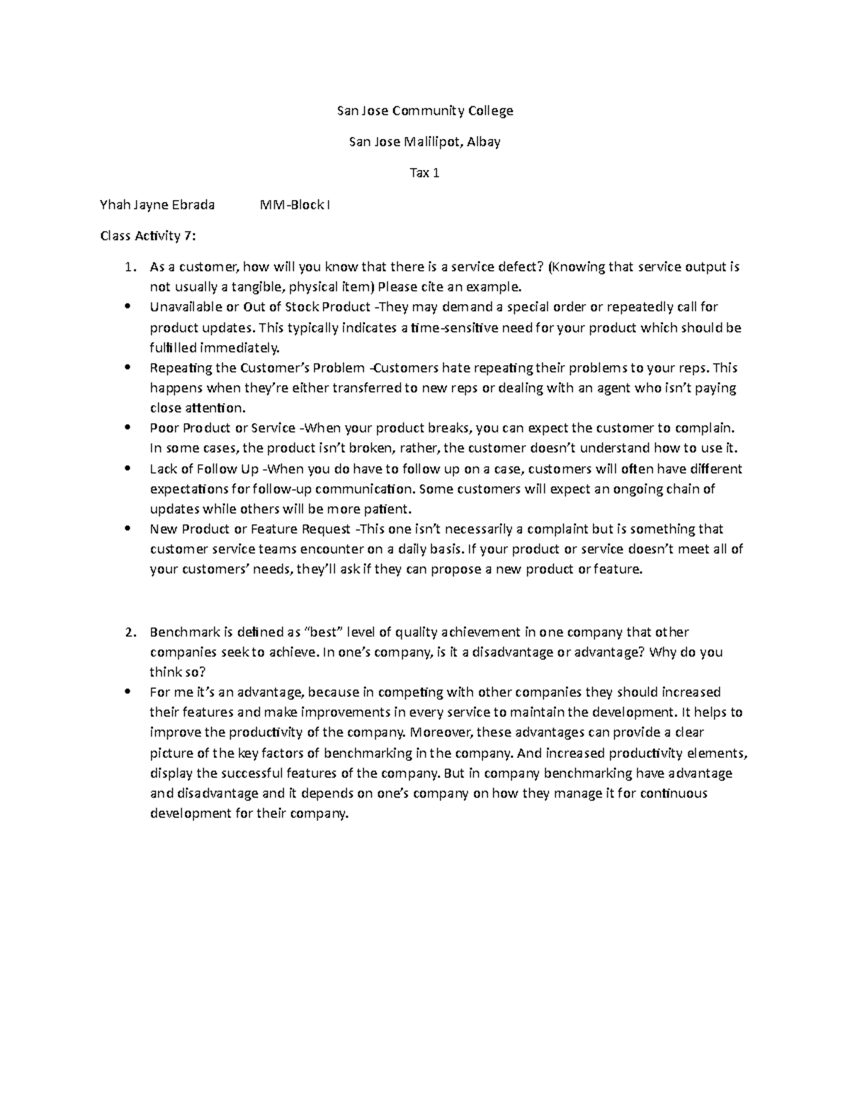 Activity 7 Tax1 (Yhah Jayne Ebrada MM-Block I) - San Jose Community College San Jose Malilipot ...