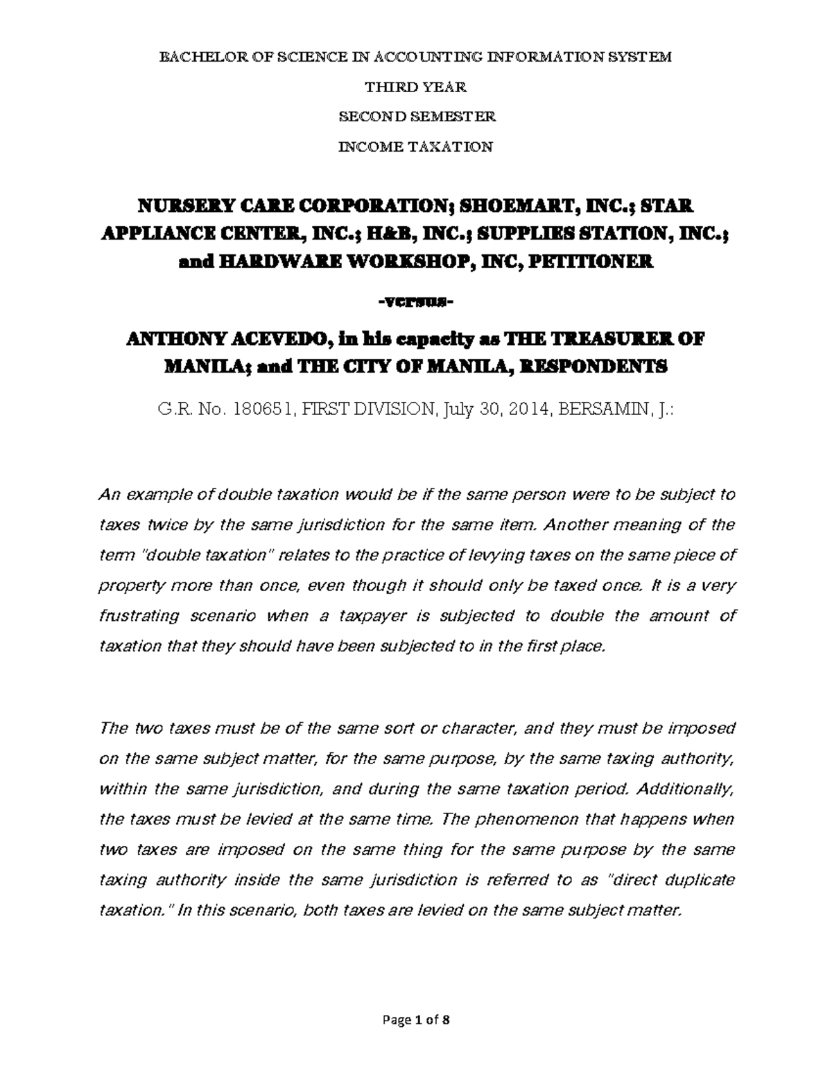 Bachelor OF Science IN Accounting Information System Third YEAR ...