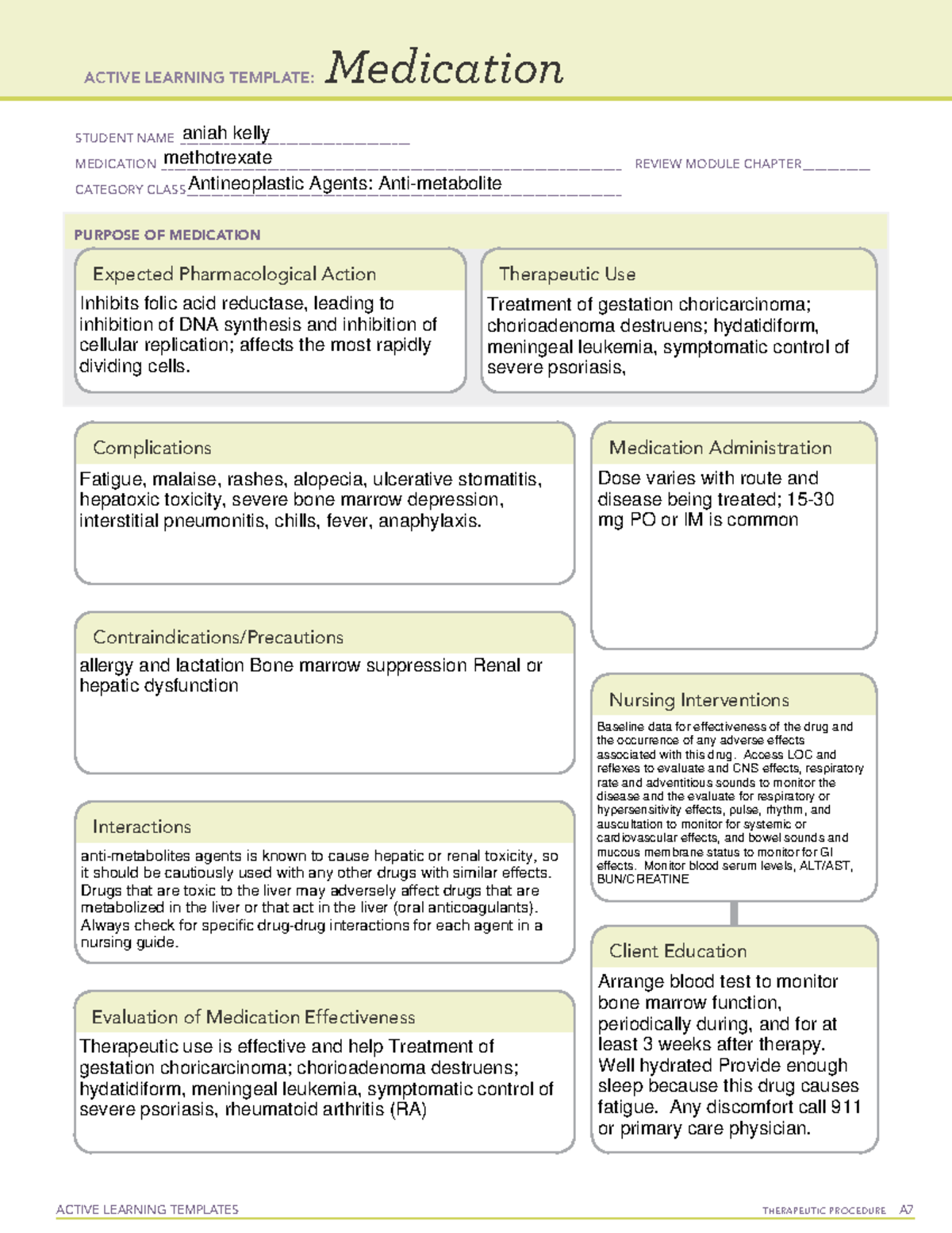 Methotrexate - med card - ACTIVE LEARNING TEMPLATES TherapeuTic ...