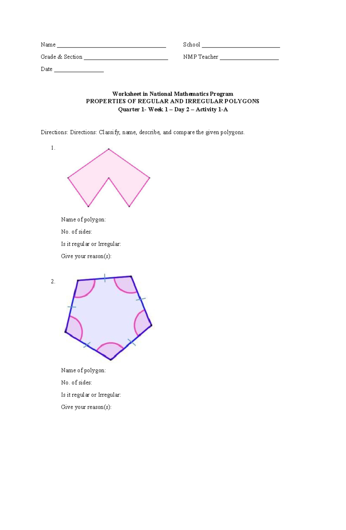 Activity Week 1 Day 2 - Grade & Section ___________________________ NMP ...