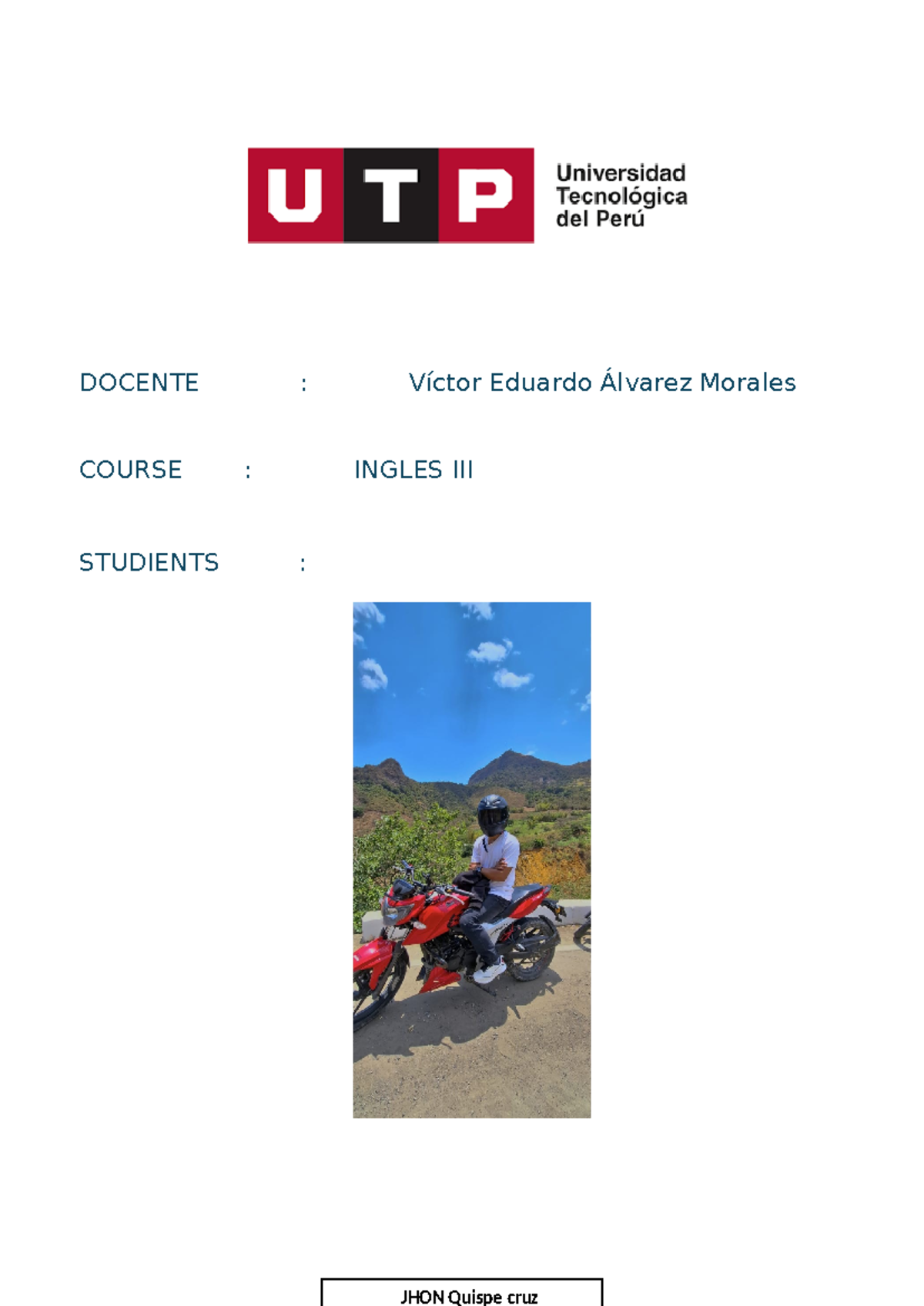 University life (PA3)s07 - Ingles III - DOCENTE : Víctor Eduardo Álvarez Morales COURSE : INGLES ...