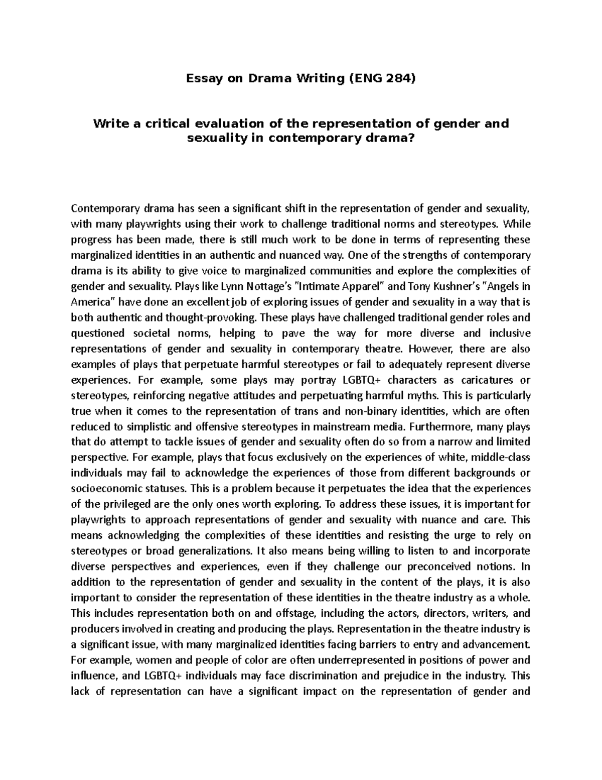 Critical Evaluation of gender and sexuality in contemporary drama ...