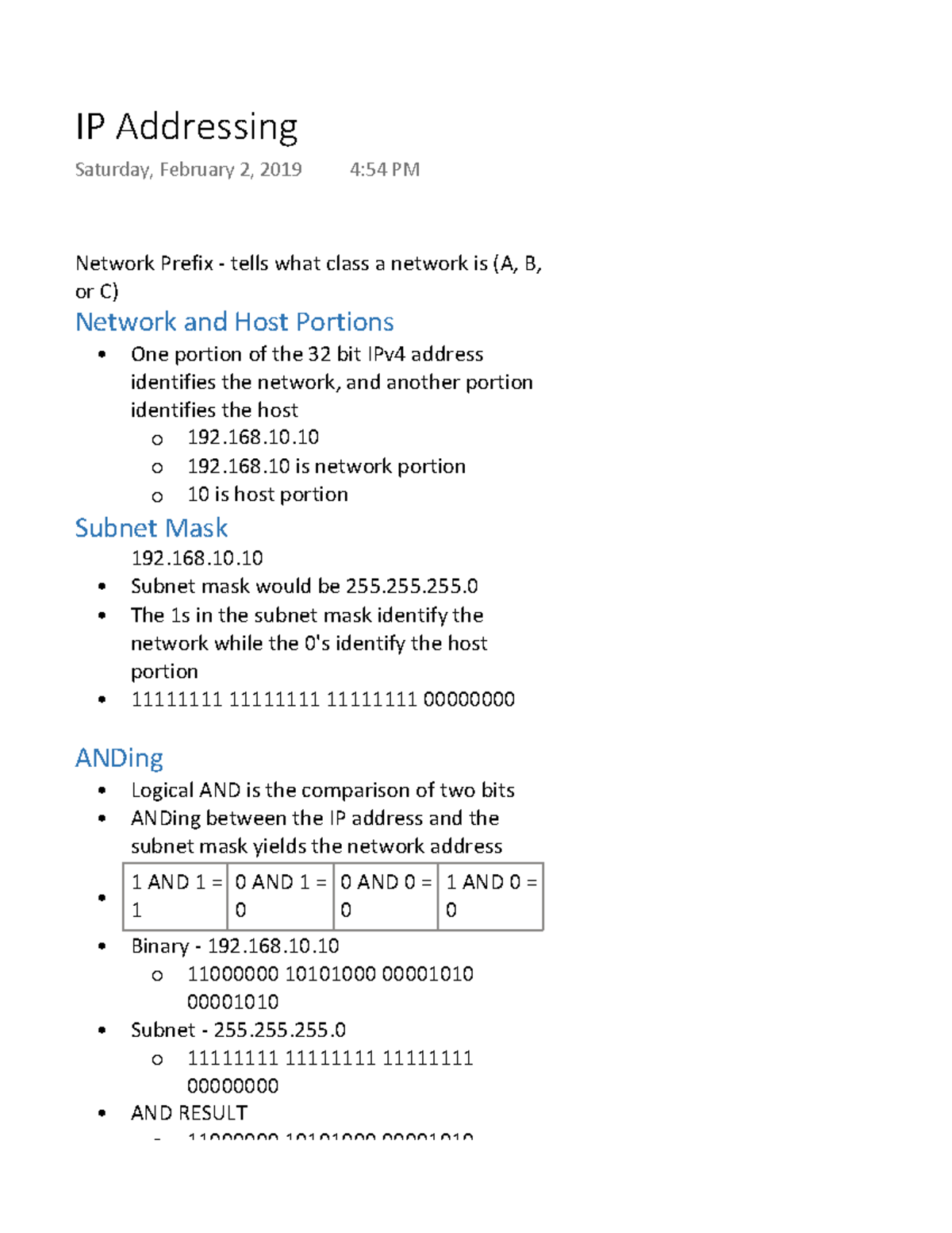 IP Addressing - Lecture notes - Network Prefix - tells what class a ...